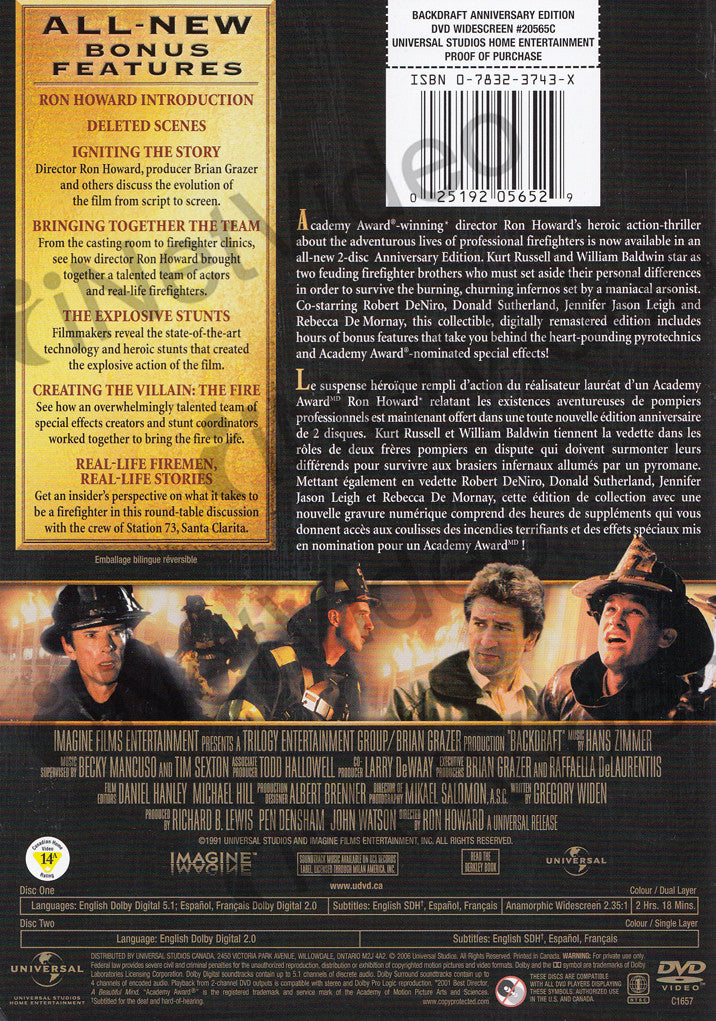 Backdraft (2 Disc Anniversary Edition) (Bilingual) on DVD Movie