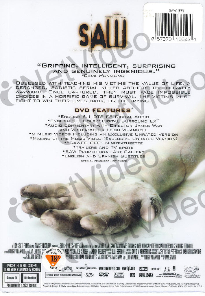 Saw (Full Screen) on DVD Movie