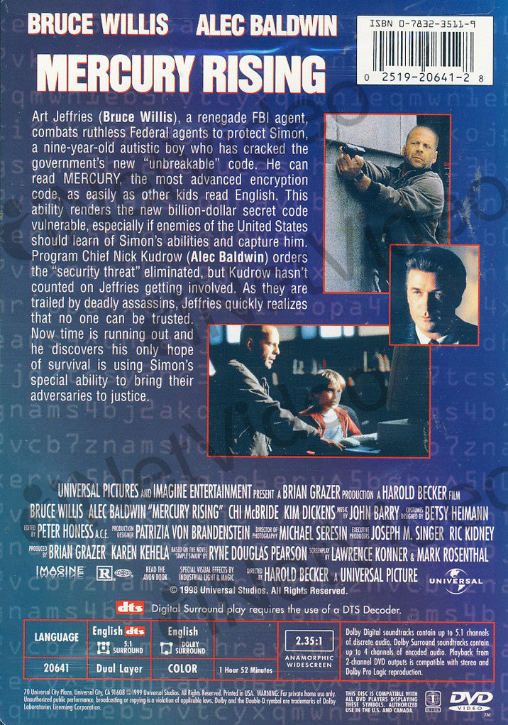 Mercury Rising - DTS (Wide Screen) on DVD Movie