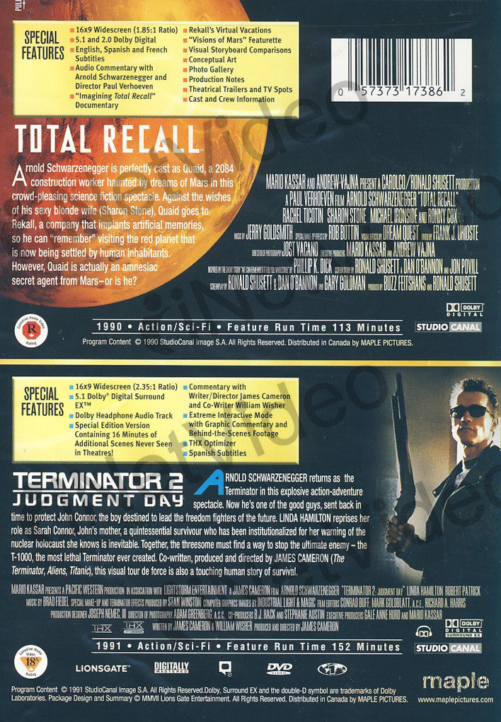 Total Recall / Terminator 2 - Judgment Day (Double Feature) on DVD Movie