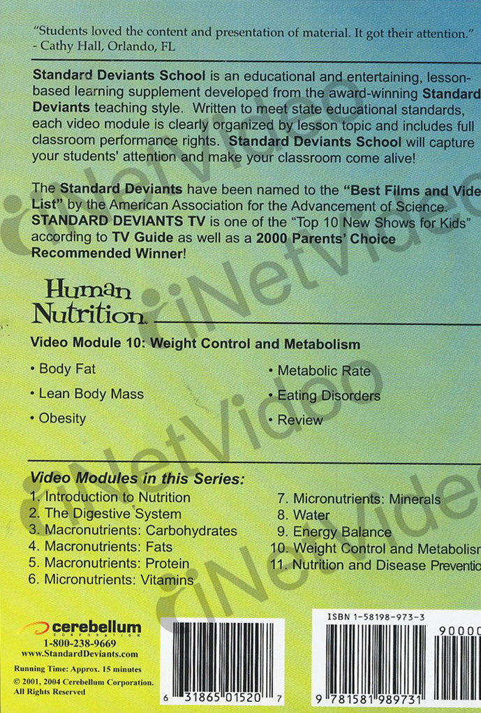Standard Deviants School - Human Nutrition - Program 10 - Weight ...