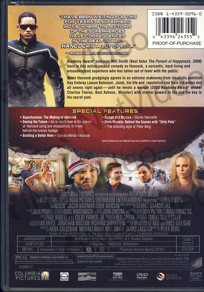 Hancock (Single-Disc Theatrical Edition) on DVD Movie