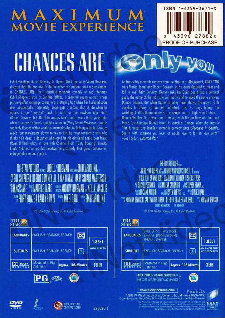 Chances Are / Only You (Double Feature 2-DVD Set) on DVD Movie