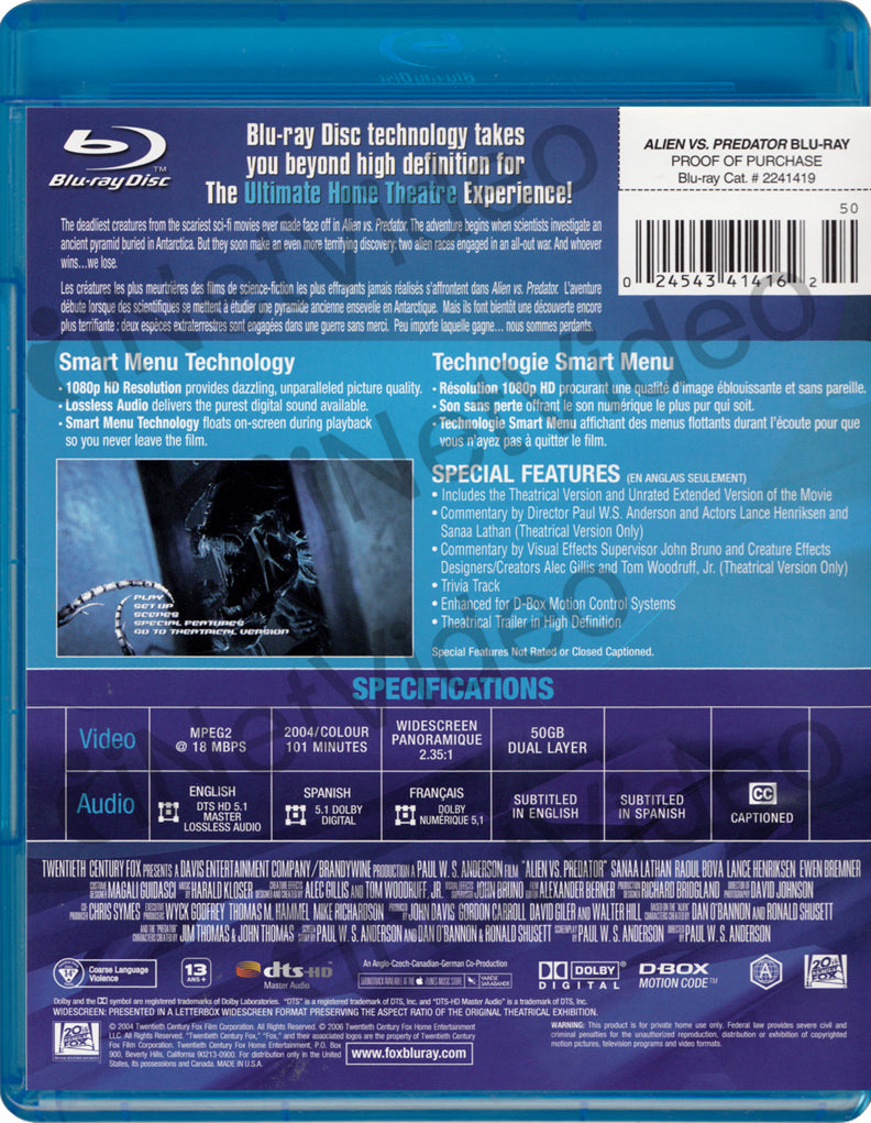 Alien Vs. Predator (Blu-ray) (Bilingual) on BLU-RAY Movie