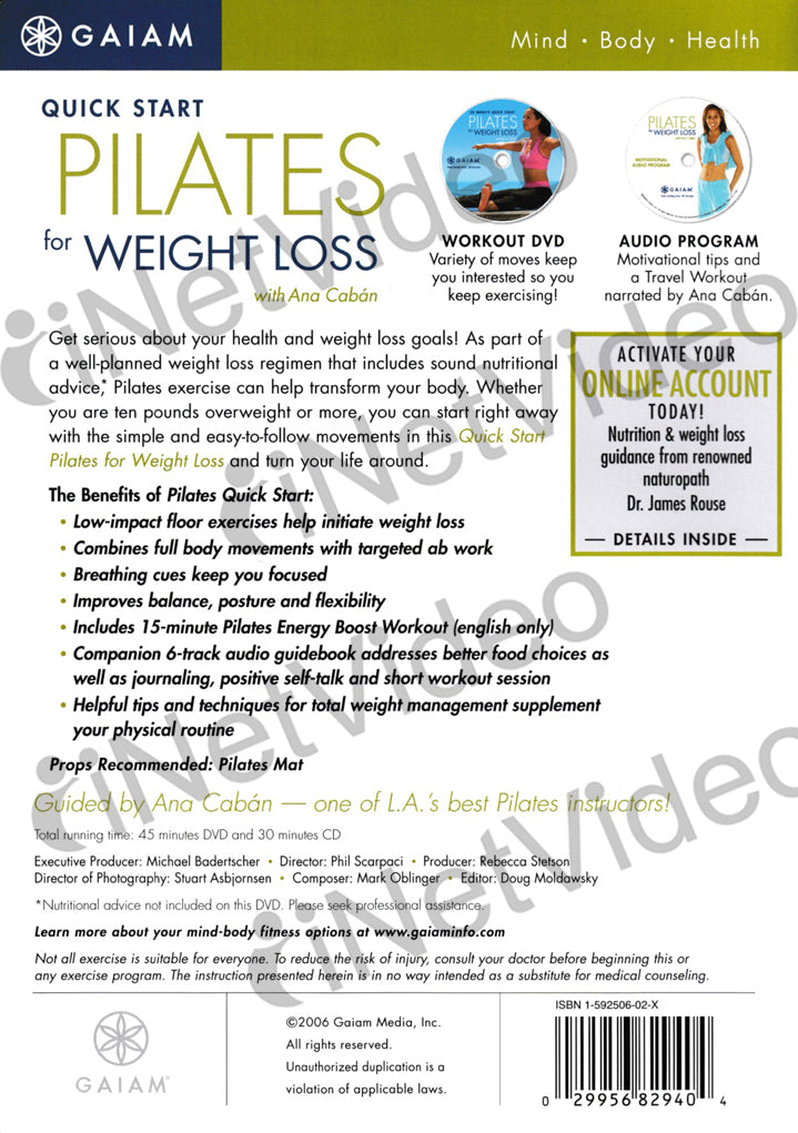 Quick Start - Pilates for Weight Loss (with Ana Caban) on DVD Movie