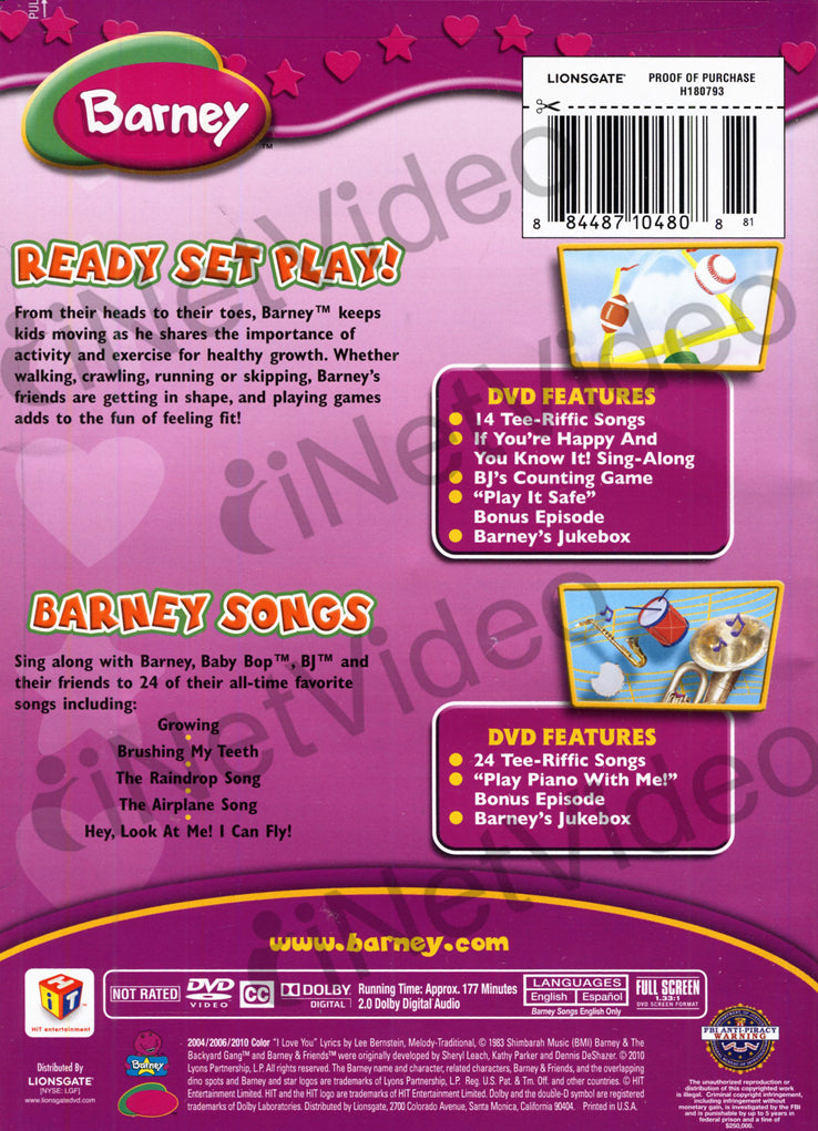 Barney (Ready Set Play!/Barney Songs) (Double Feature) on DVD Movie