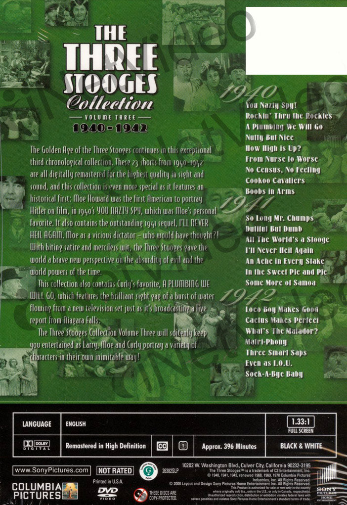 The Three Stooges Collection, Vol. 3: 1940-1942 (Boxset) on DVD Movie