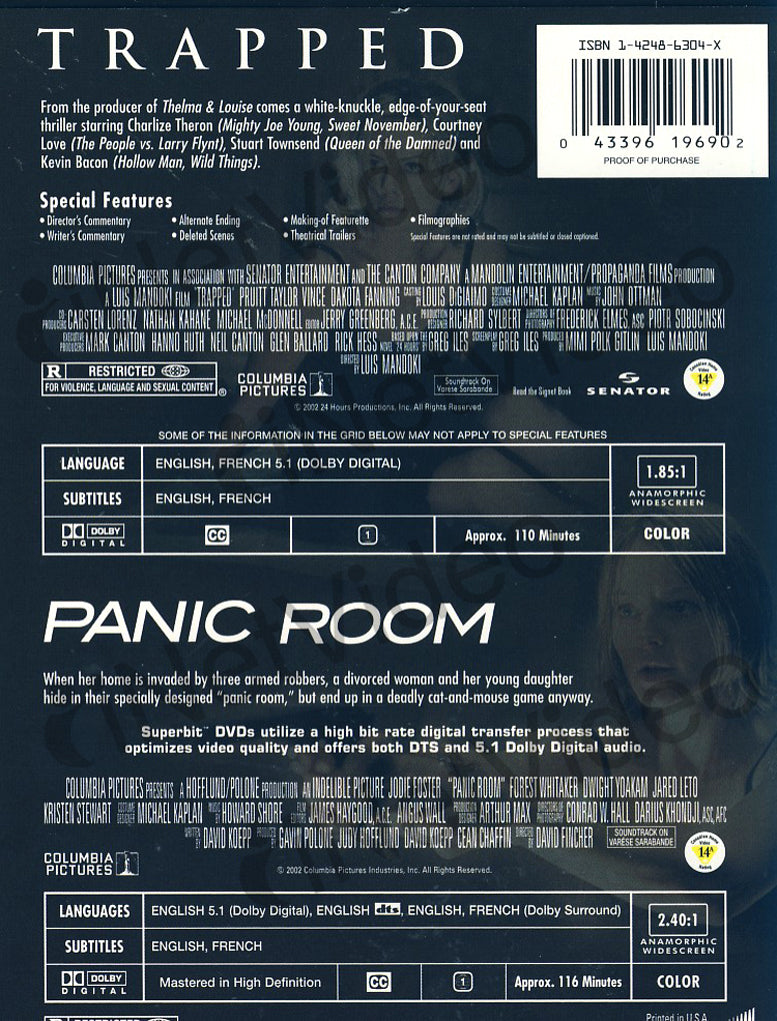 Trapped/Panic Room (Double Feature) on DVD Movie