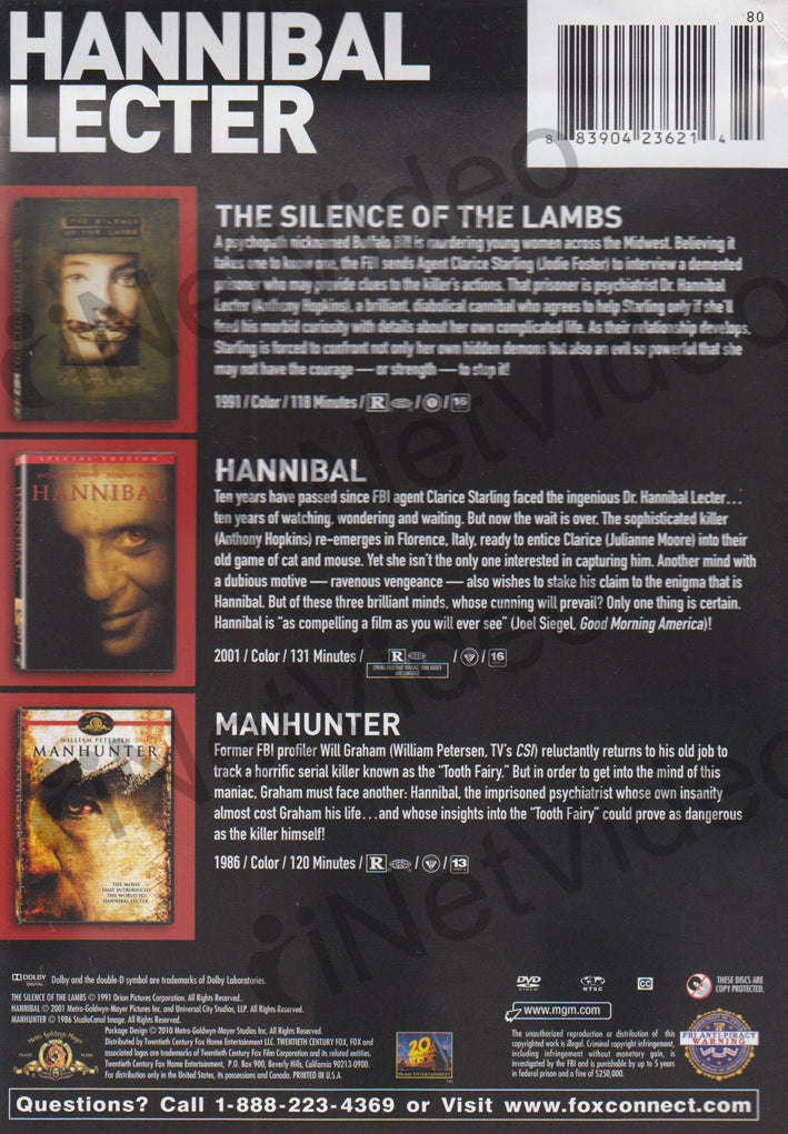 Hannibal Lecter Triple Feature (Silence of the Lambs / Hannibal ...