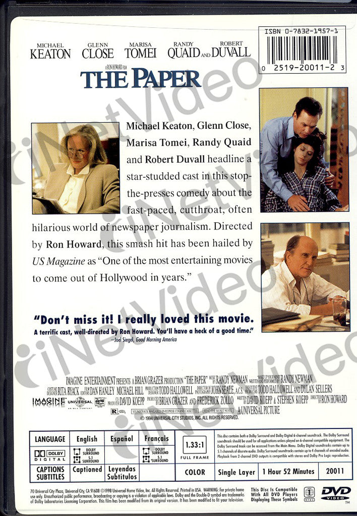 The Paper (Full Frame) on DVD Movie