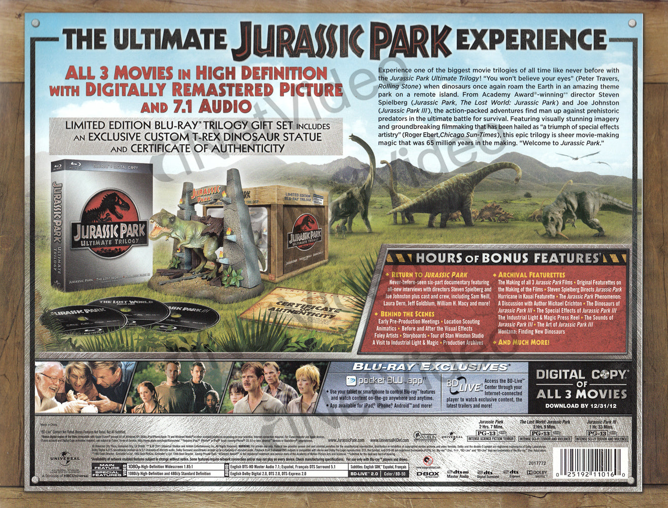 Jurassic Park Ultimate Trilogy Gift Set (Blu-ray + Digital Copy ...