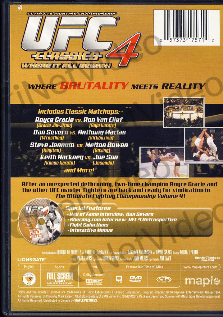 UFC Classics, Volume 4: Revenge of the Warrior(maple) on DVD Movie