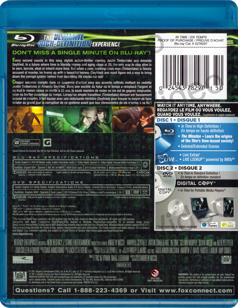 In Time (Blu-ray+DVD+Digital Copy) (Blu-ray) (Bilingual) on BLU-RAY Movie