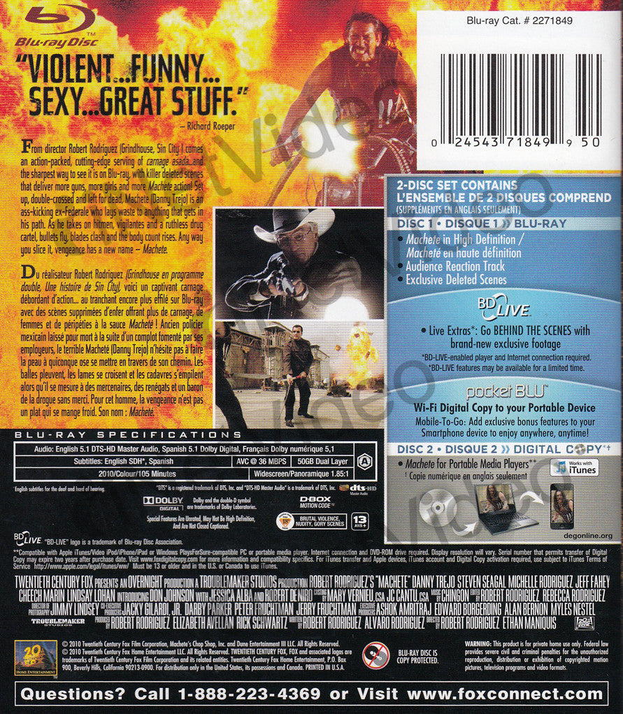 Machete (Blu-ray + Digital Copy) (Bilingual) on DVD Movie