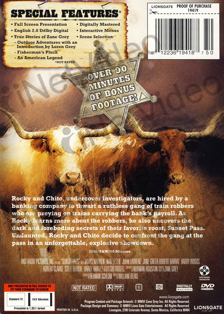 Zane Grey Western Classics - Sunset Pass on DVD Movie