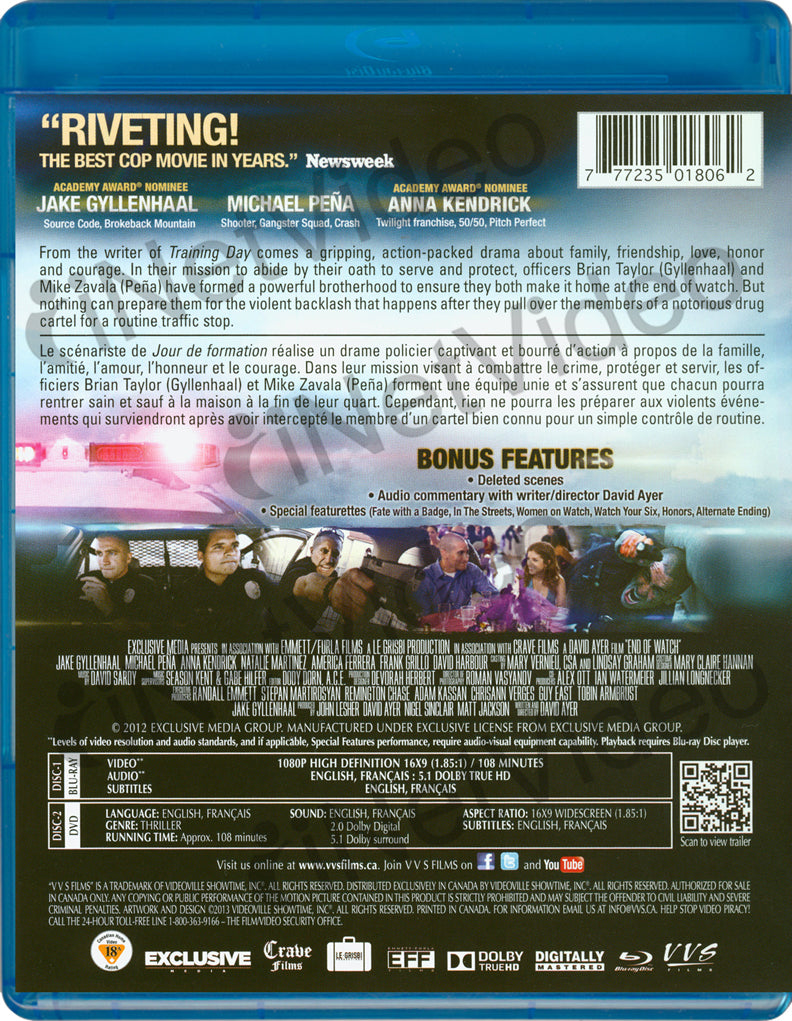 End of Watch (Blu-ray + DVD) (Bilingual) (Blu-ray) on BLU-RAY Movie