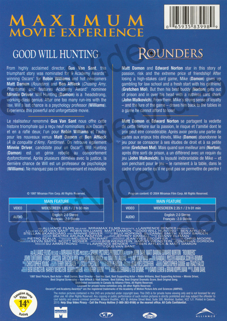 Good Will Hunting / Rounders (Double Feature) (Blue Cover) (Bilingual ...
