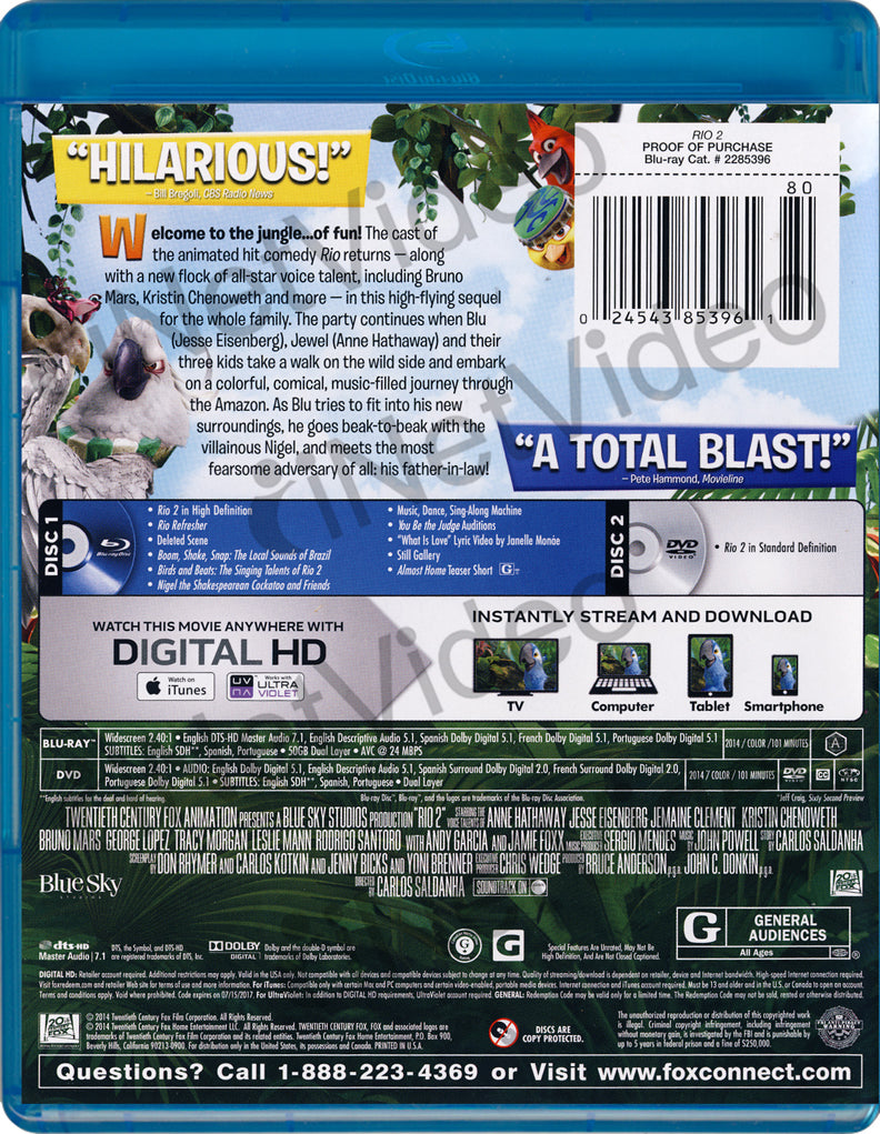 Rio 2 (Blu-ray + DVD + Digital HD) (Blu-ray) on BLU-RAY Movie