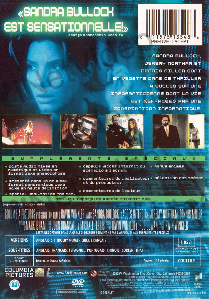 Acces Interdit (The Net) (French Version) on DVD Movie
