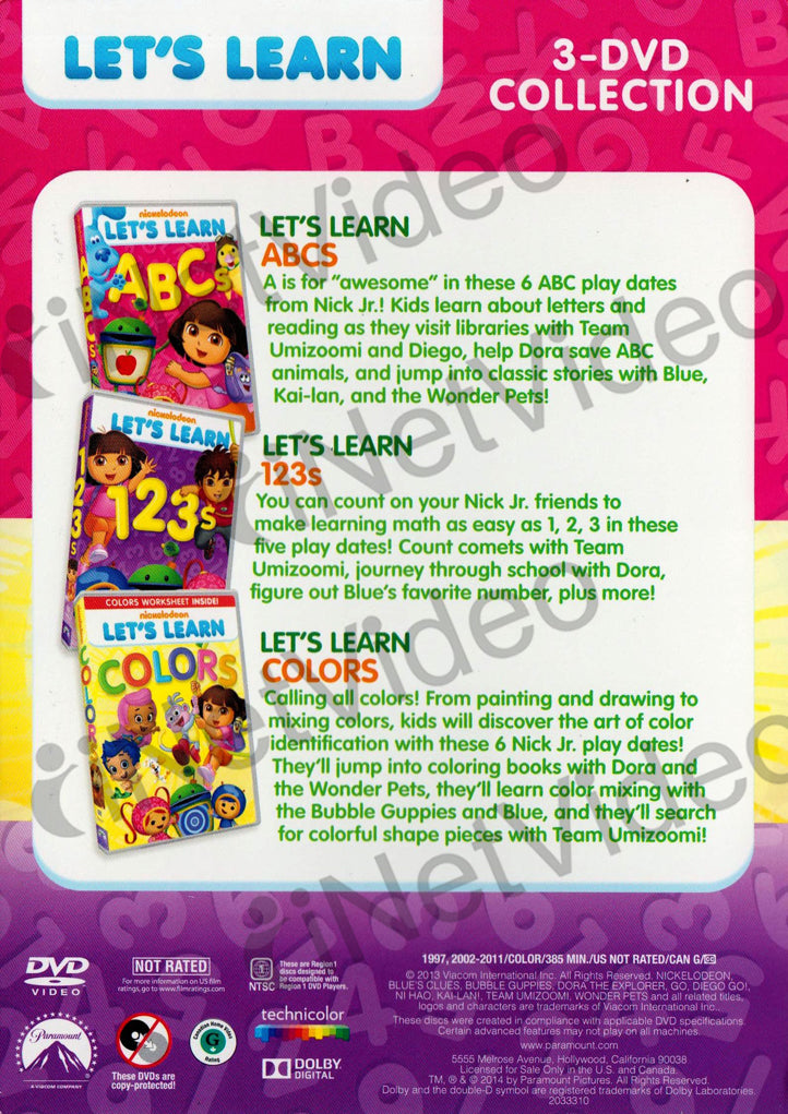 Let's Learn (3-DVD Collection): ABCs, Colors, 123s (Boxset) on DVD Movie