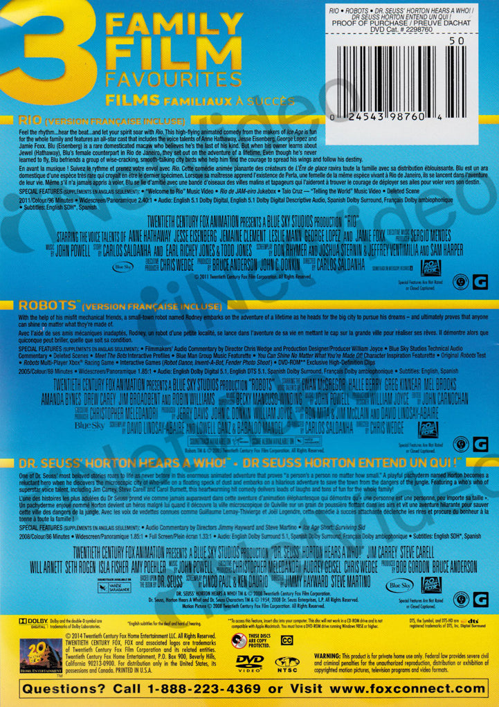 Rio / Robots / Dr. SeussHorton Hears A Who (Bilingual) (Triple Feature ...