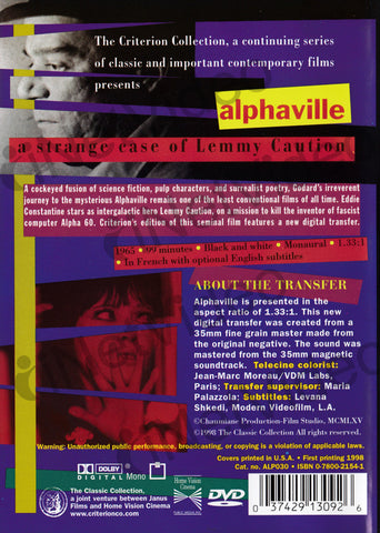 Alphaville (The Criterion Collection) on DVD Movie
