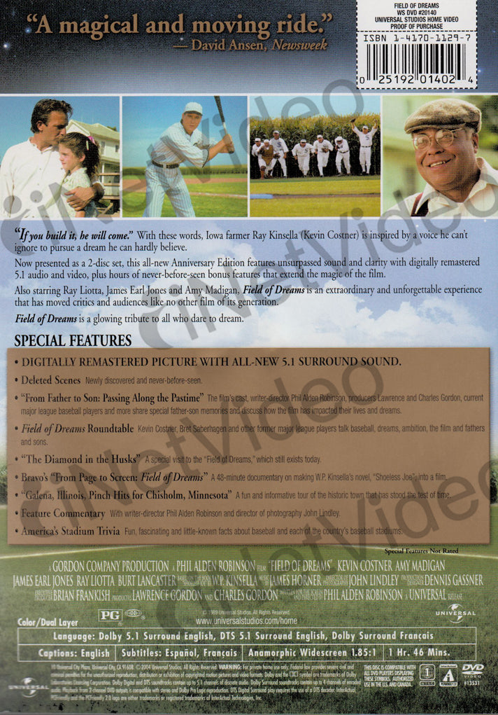 Field Of Dreams ( Two-Disc Anniversary Edition) (Widescreen) on DVD Movie