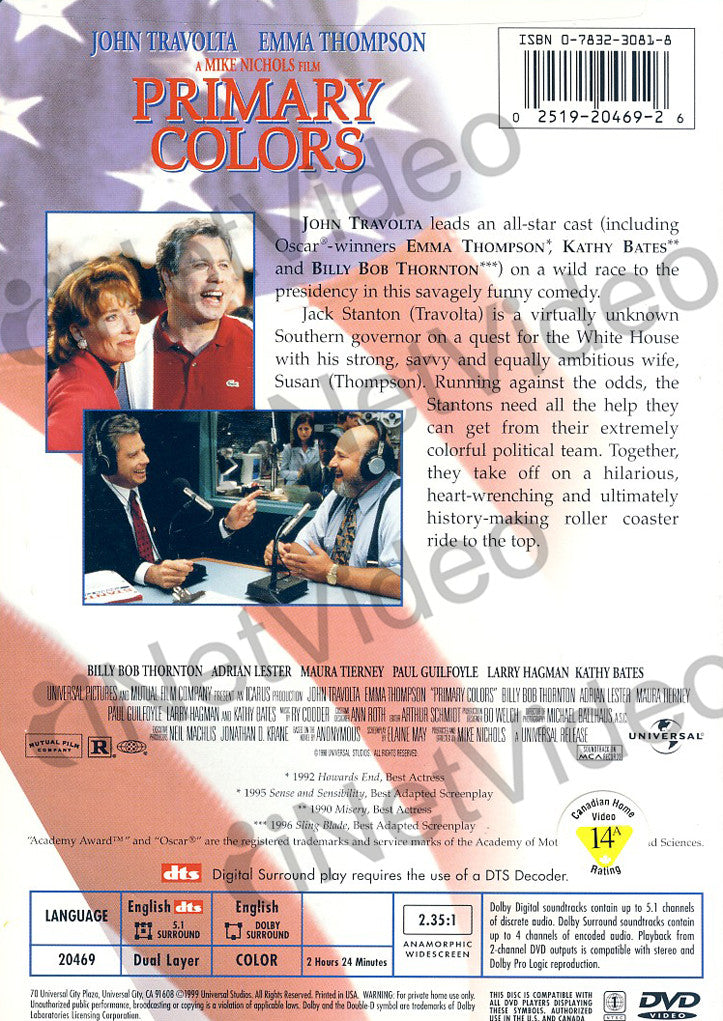 Primary Colors (Widescreen) on DVD Movie