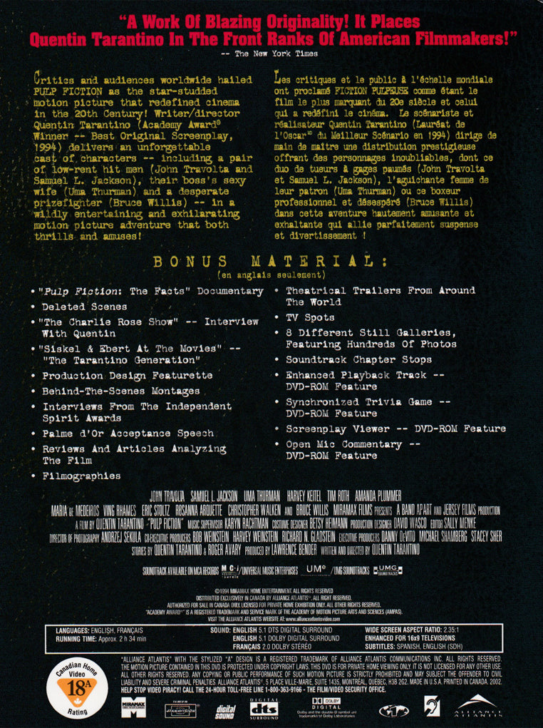 Pulp Fiction - (Two Disc Collectors Edition) (Bilingual) on DVD Movie