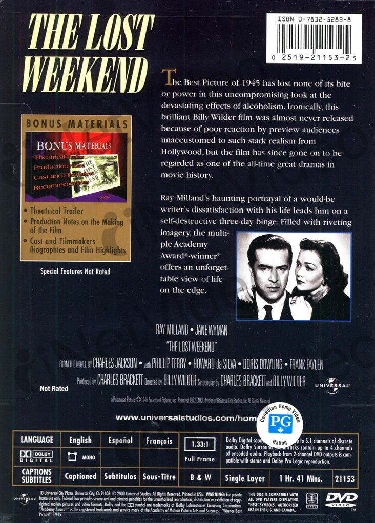 The Lost Weekend (Full Screen) on DVD Movie