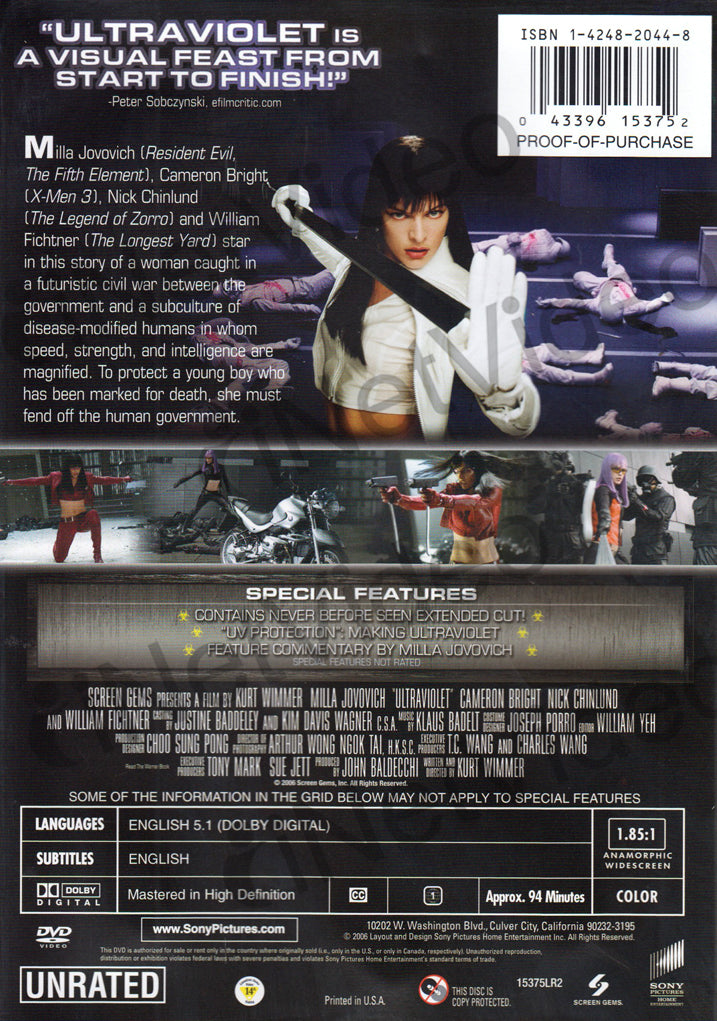 Ultraviolet (Unrated, Extended Cut) on DVD Movie