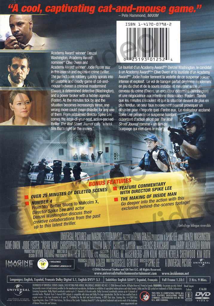 Inside Man (Fullscreen) on DVD Movie